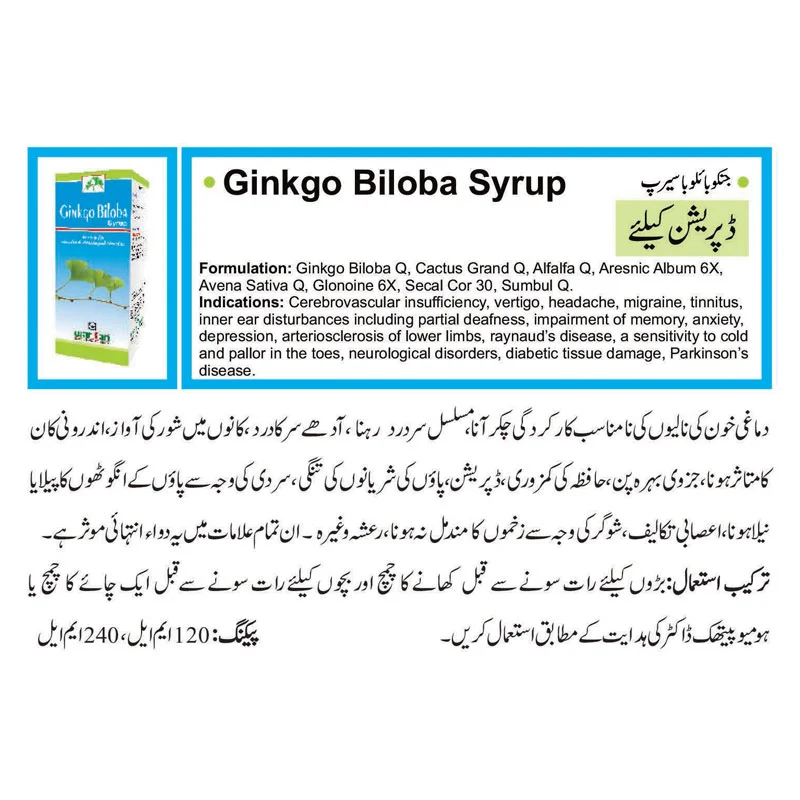 Ginkgo Biloba Elixir 240ml عروقی اور اعصابی عوارض کا علاج - Warsan